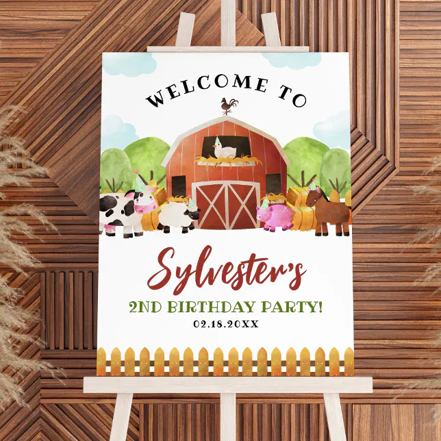 Barnyard Farm Animals Birthday Party Welcome Foam Board | Zazzle