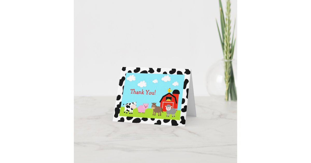 Barnyard Farm Animals Folded Thank You Note Cards | Zazzle