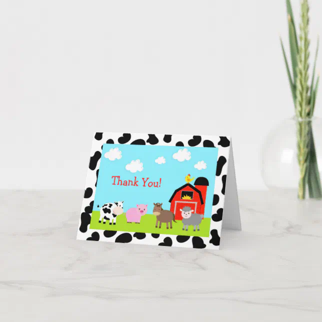 Barnyard Farm Animals Folded Thank You Note Cards | Zazzle