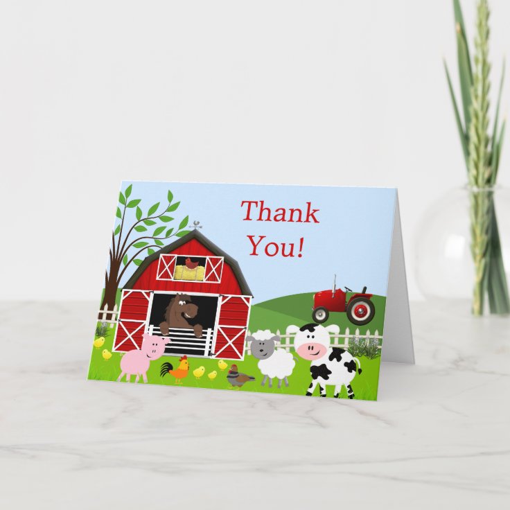 Barnyard Farm Animals Thank You Card | Zazzle