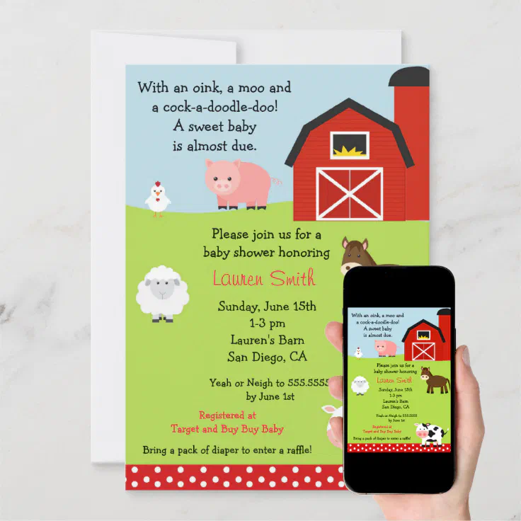 Barnyard Farm Baby Shower Invitation | Zazzle