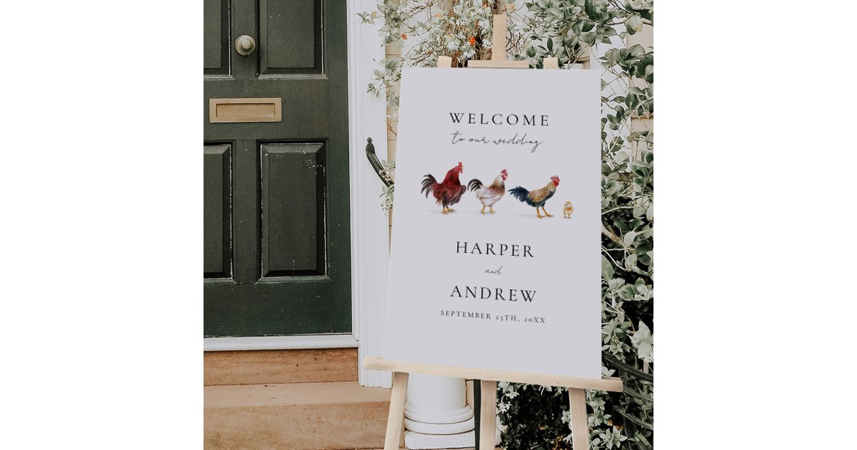 Barnyard Farm Chicken Wedding Welcome Sign | Zazzle