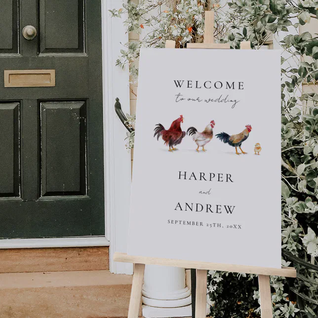 Barnyard Farm Chicken Wedding Welcome Sign | Zazzle