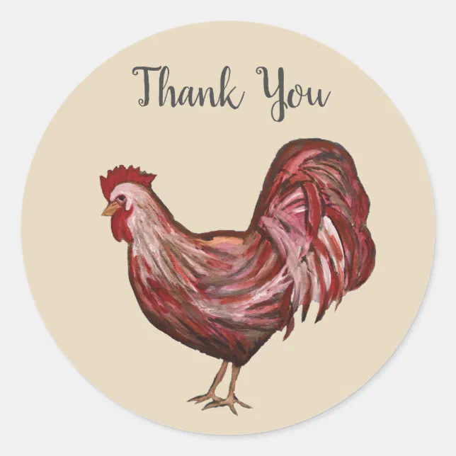 Barnyard Farm Party Rooster Thank You Stickers | Zazzle