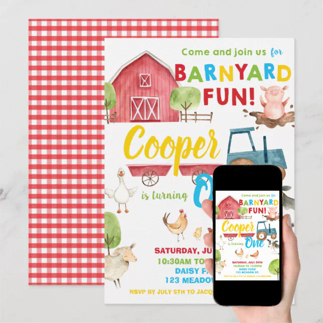 Barnyard Fun 1st Birthday Party Farm Animals Invitation | Zazzle