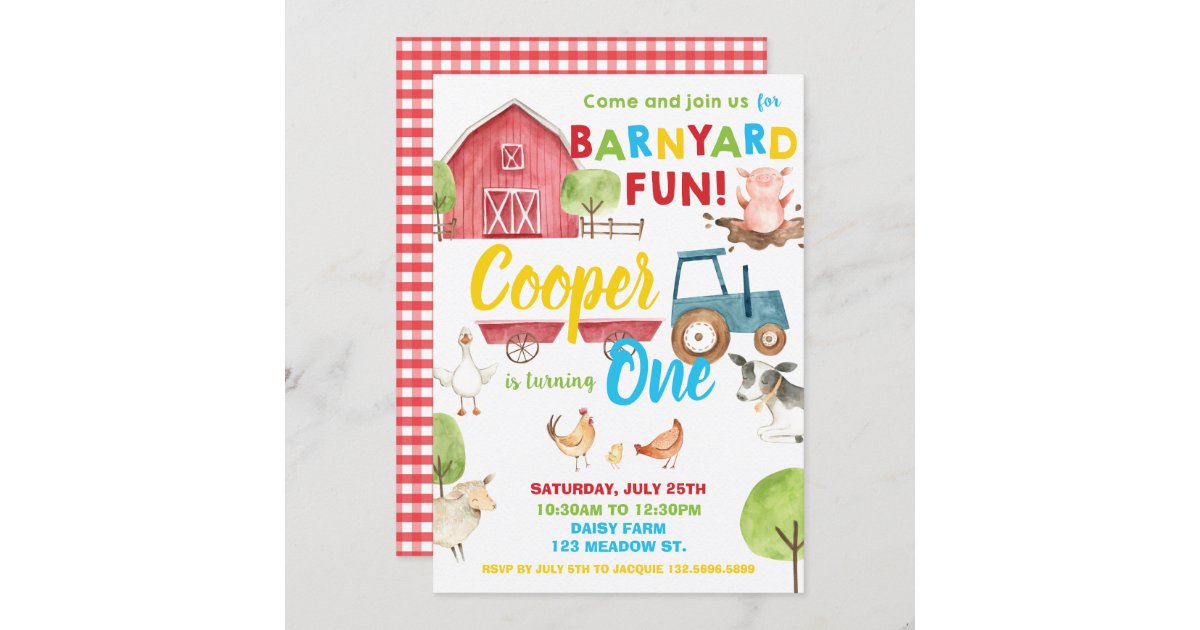 Barnyard Fun 1st Birthday Party Farm Animals Invitation | Zazzle