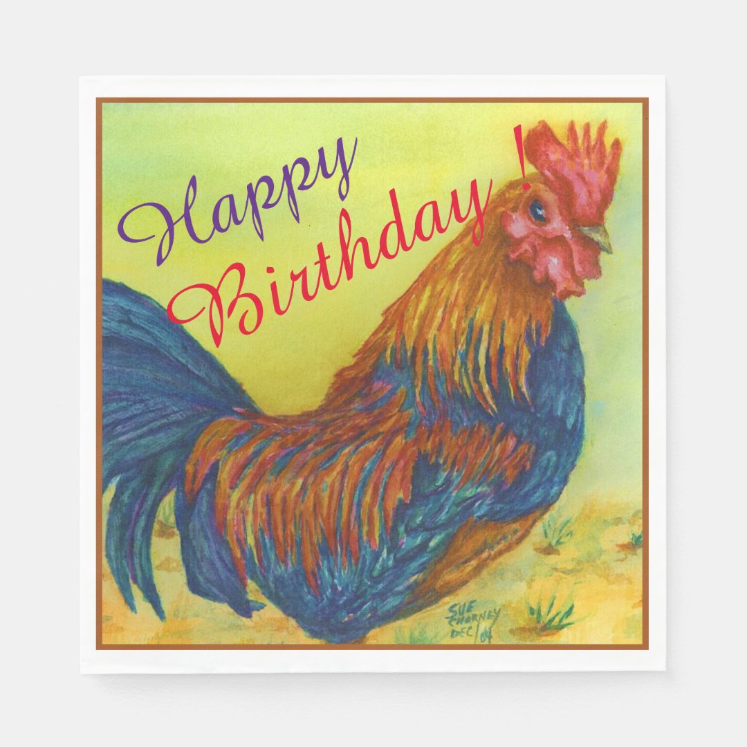 Barnyard Rooster Happy Birthday Party Celebration Napkins | Zazzle
