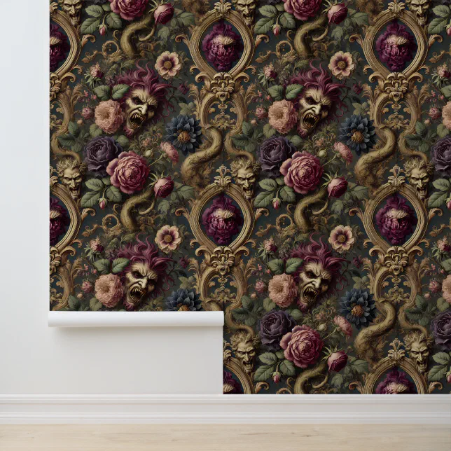 Baroque Battles & Blooms – Gothic Floral Design Wallpaper | Zazzle