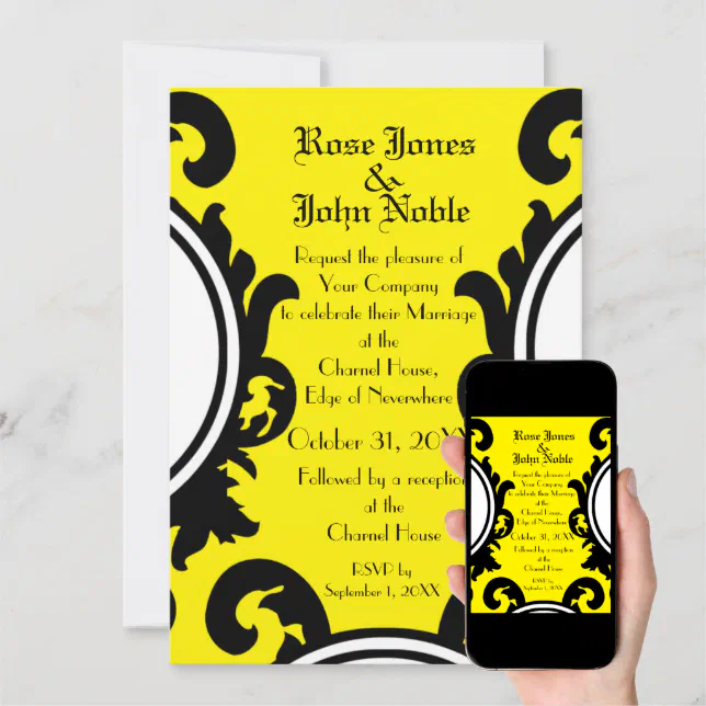 Baroque Black (Yellow) Wedding Invitation | Zazzle