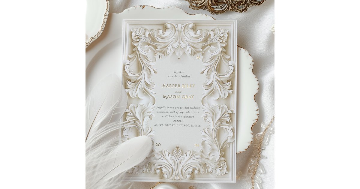 Baroque Elegance Wedding Frame Invitation Foil Invitation | Zazzle