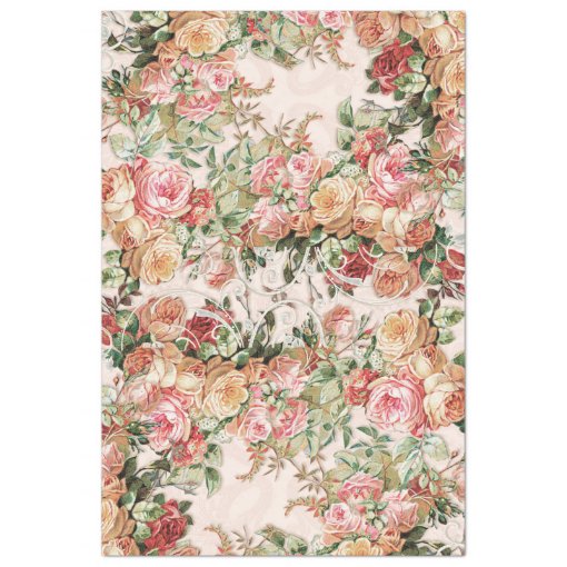 Baroque Elegant Rose Floral Blush Gold Decoupage Tissue Paper | Zazzle