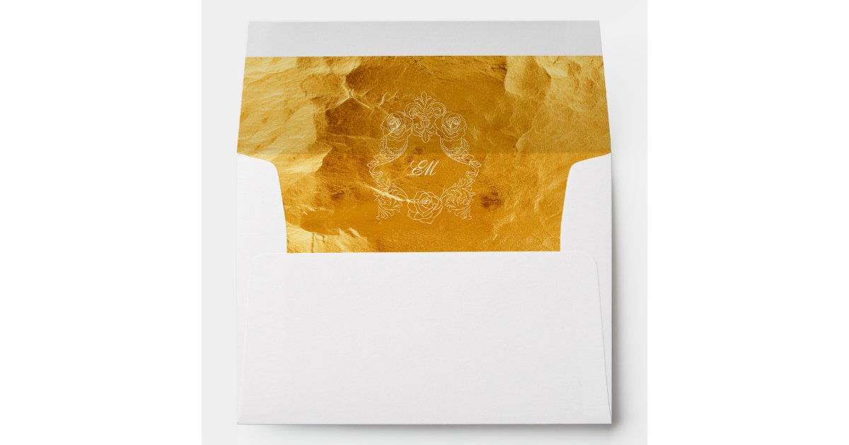 Baroque Faux Gold Foil Pre-Addressed Wedding Envelope | Zazzle
