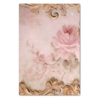 Baroque gold ornaments blush French roses Tissue Paper | Zazzle