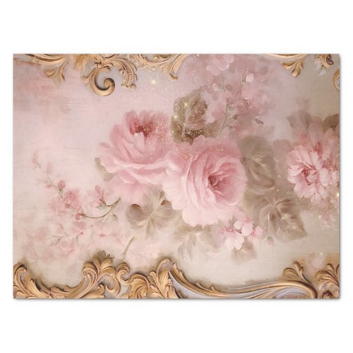Baroque gold ornaments blush French roses Tissue Paper | Zazzle