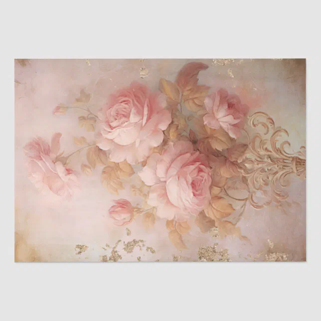 Baroque gold ornaments lush pink roses decoupage tissue paper | Zazzle