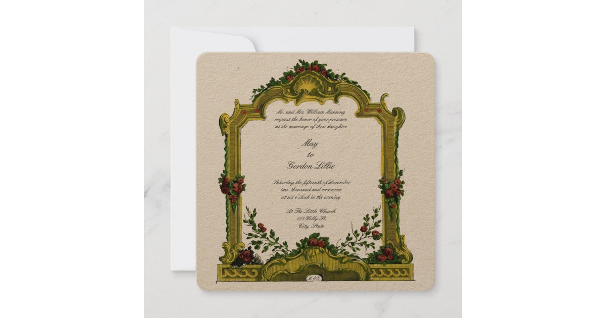 Baroque Rococo 1772 Color Floral Cartouche Wedding Invitation | Zazzle