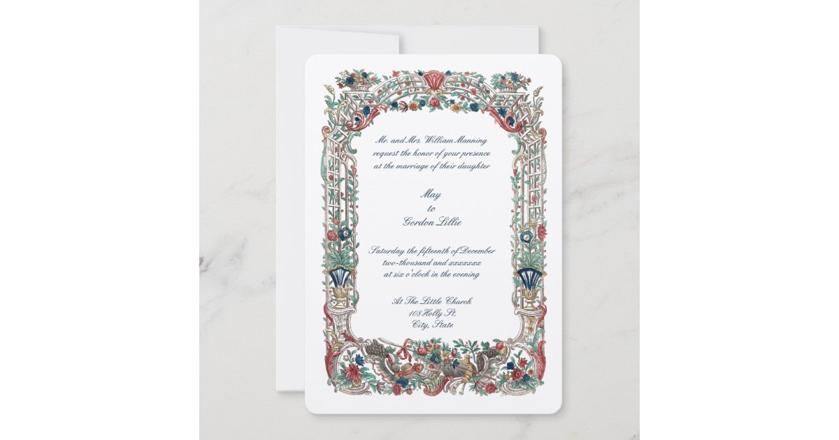 Baroque Rococo Color Floral Altar Border Invitation | Zazzle