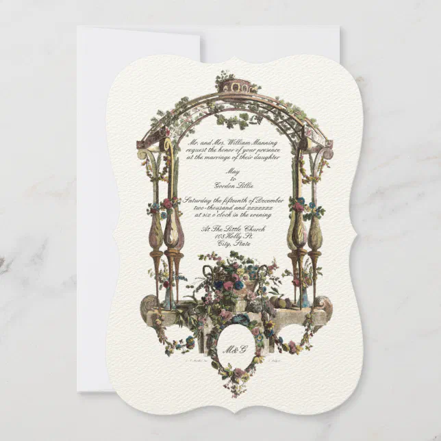 Baroque Rococo Color Floral Altar Cartouche Invitation | Zazzle