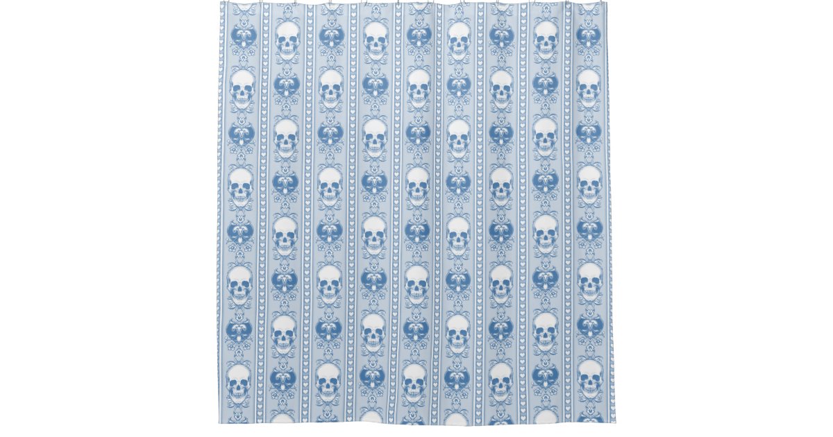 Baroque Skull Stripe Pattern Blue Shower Curtain | Zazzle