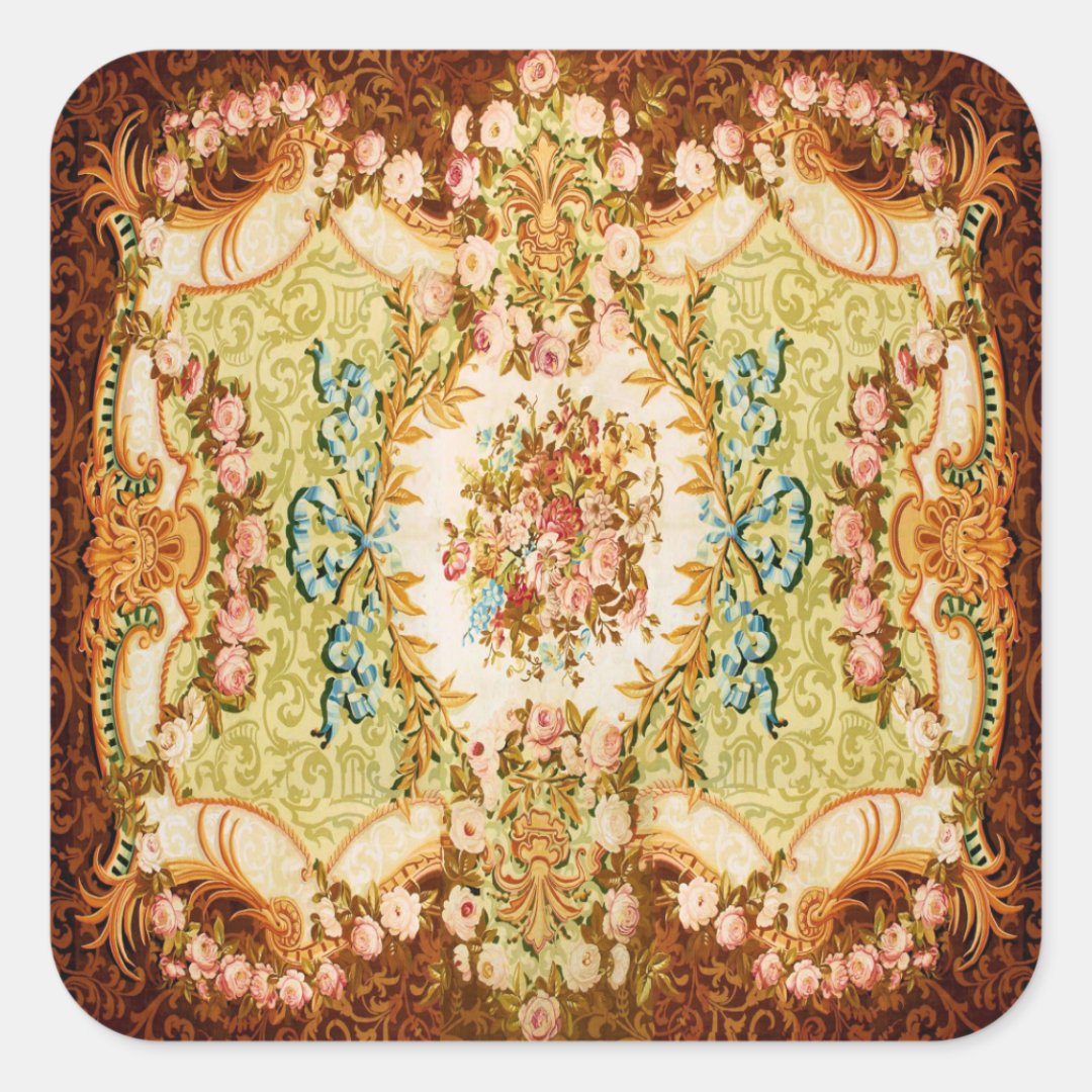 Baroque Victorian floral rose tapestry Square Sticker | Zazzle