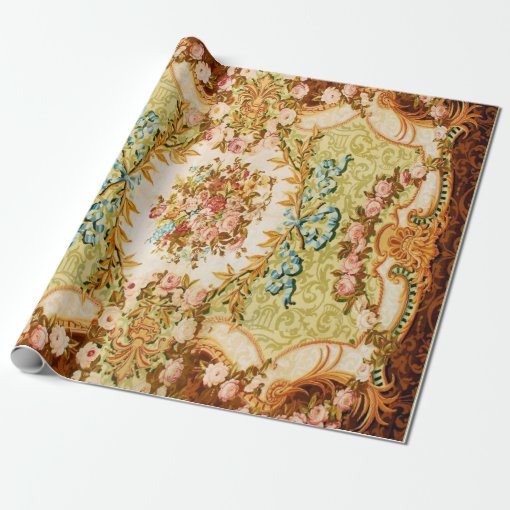Baroque Victorian floral rose tapestry Wrapping Paper | Zazzle