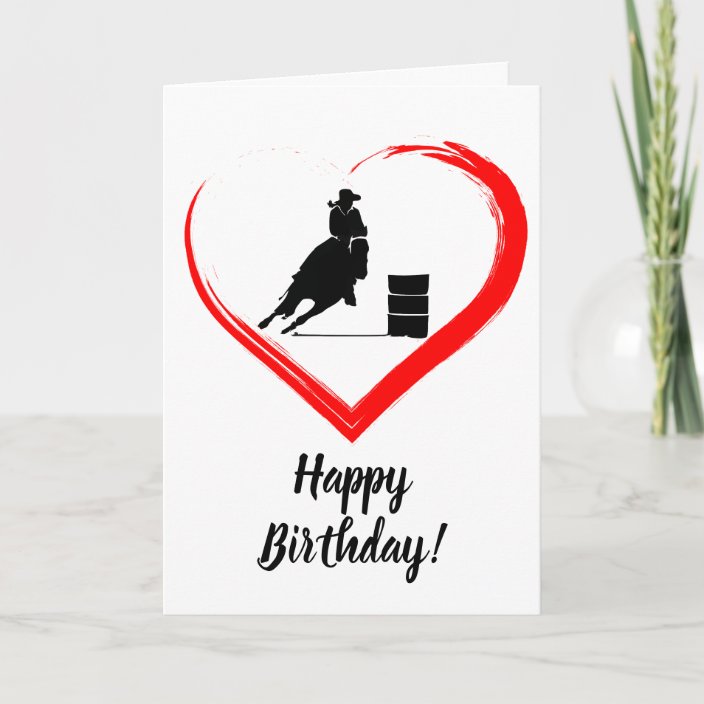 Barrel Racing Horse and Red Heart Happy Birthday! Card | Zazzle.com