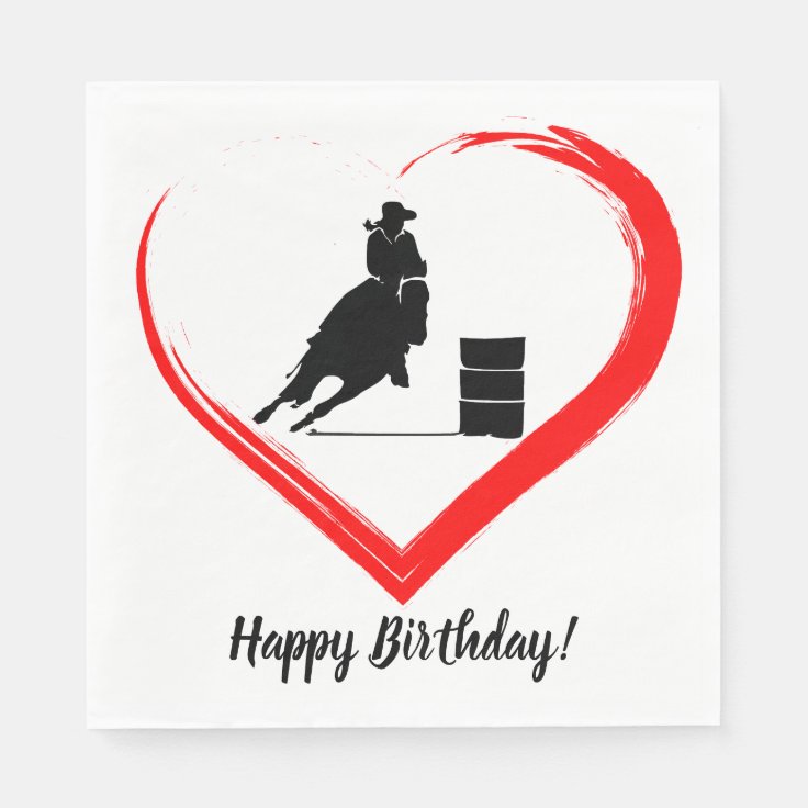 Barrel Racing Horse and Red Heart Happy Birthday Napkins | Zazzle