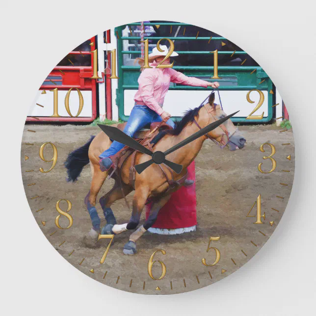 Barrel-Racing Rodeo Cowgirl Design I Large Clock | Zazzle