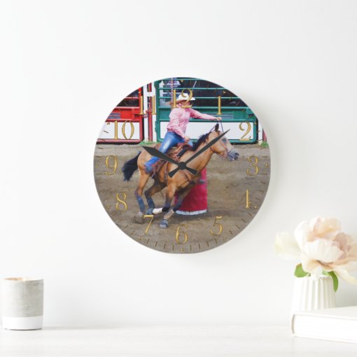 Barrel-Racing Rodeo Cowgirl Design I Large Clock | Zazzle