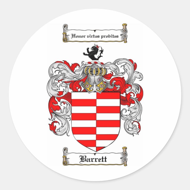 BARRETT FAMILY CREST - BARRETT COAT OF ARMS CLASSIC ROUND STICKER | Zazzle