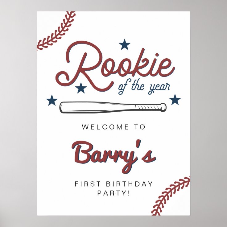 BARRY Rookie of the Year Baseball Birthday Welcome Poster | Zazzle