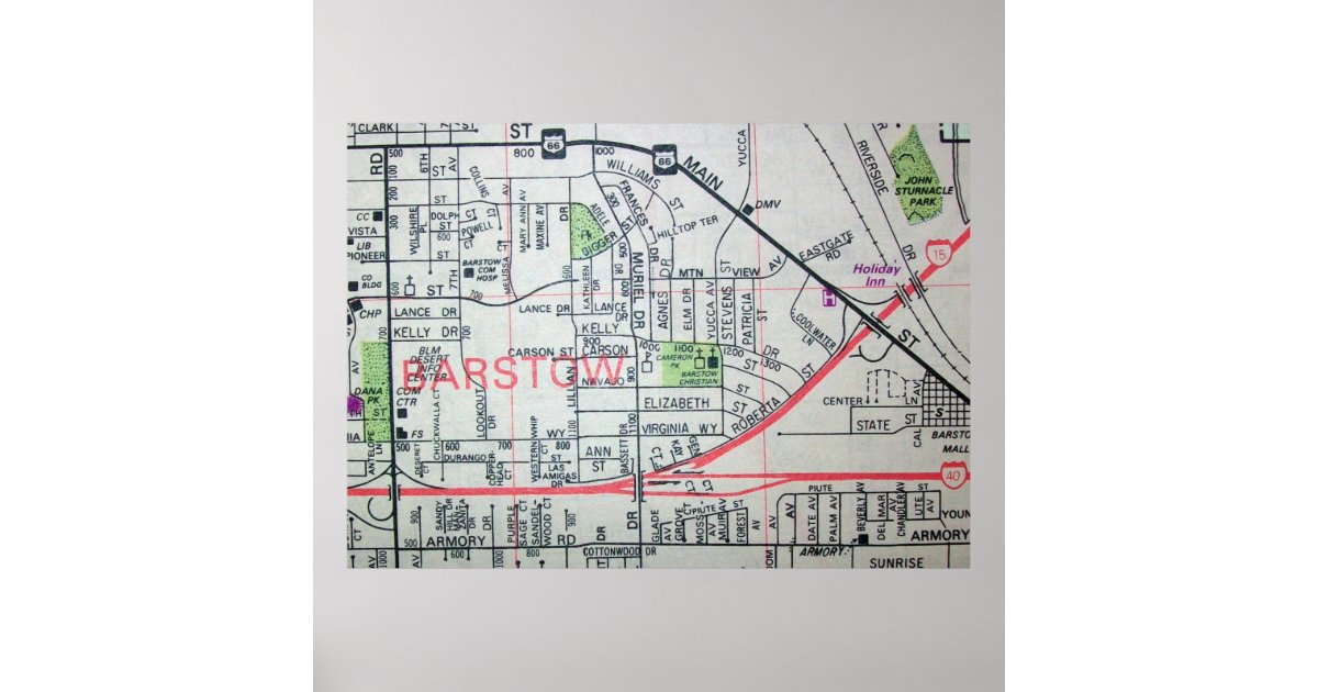 Barstow, CA Vintage Map Poster | Zazzle