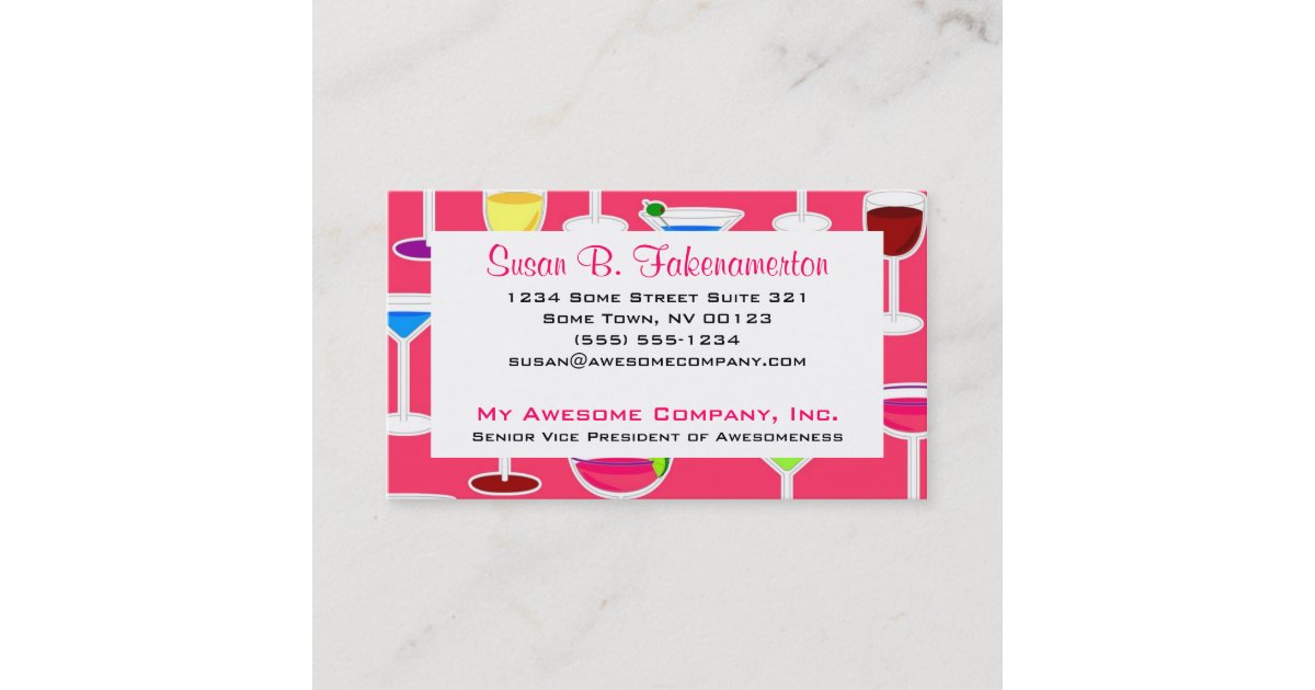 Bartender / Alcoholic Drinks Theme - Pink Business Card | Zazzle
