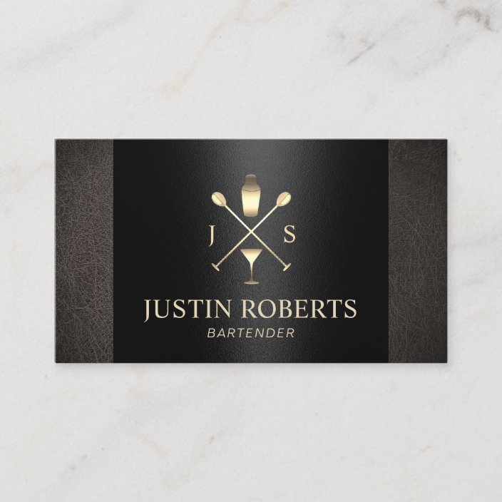 Bartender Bar Club Elegant Leather Black Bottle Business Card | Zazzle.com