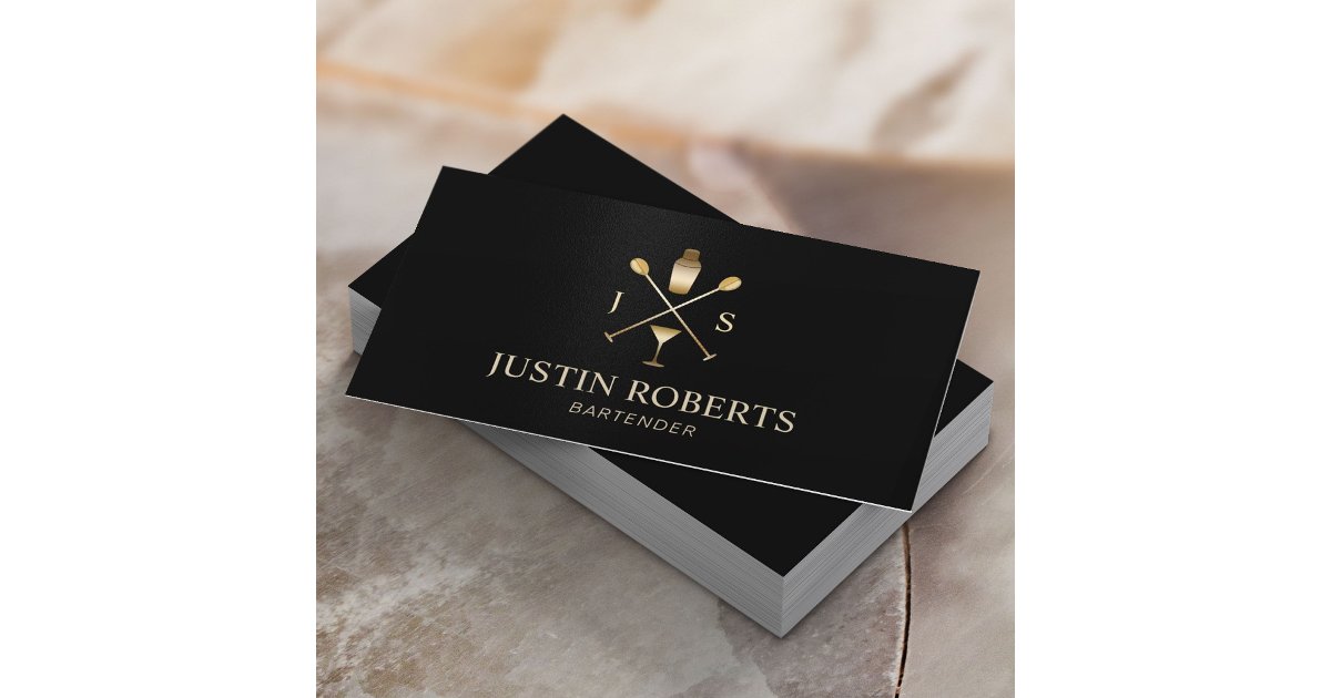 Bartender Bar Club Modern Black & Gold Business Card | Zazzle