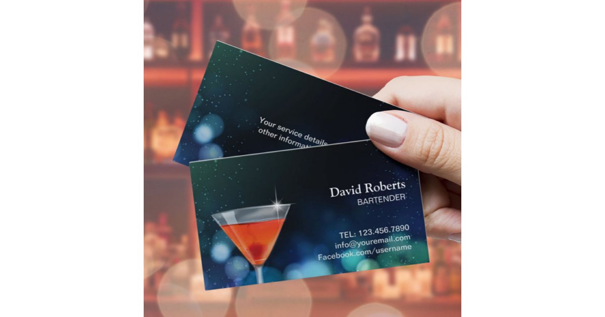 Bartender Nightclub Cocktail Bar Modern Business Card | Zazzle