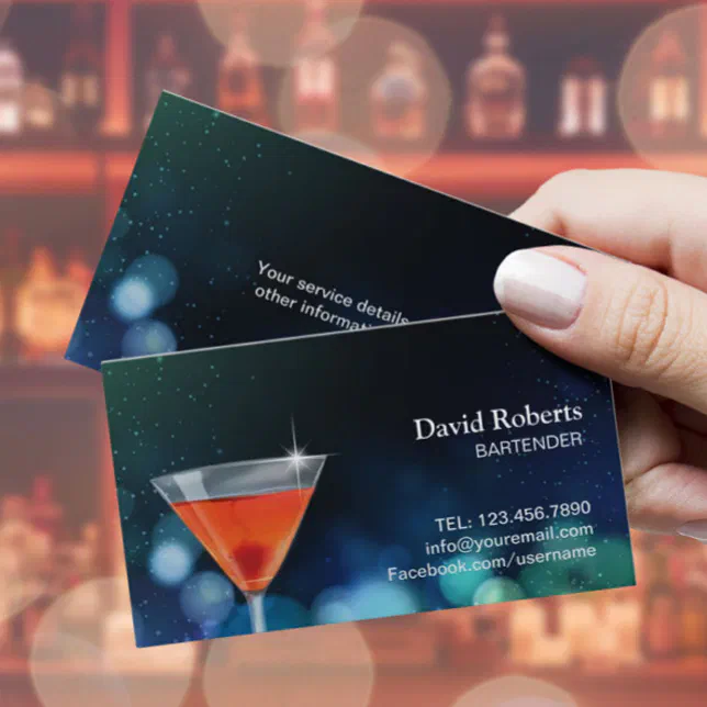 Bartender Nightclub Cocktail Bar Modern Business Card | Zazzle