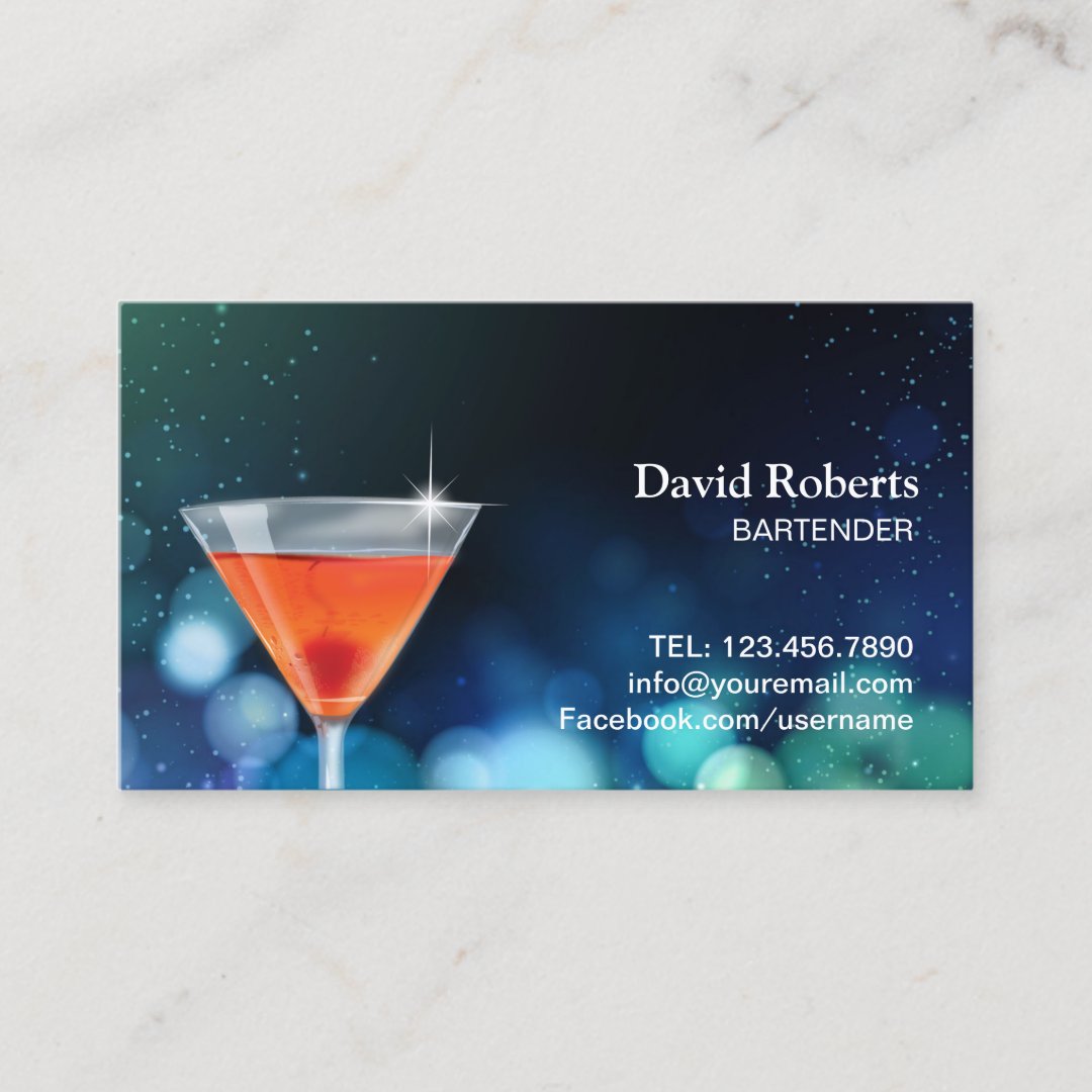 Bartender Nightclub Cocktail Bar Modern Business Card | Zazzle