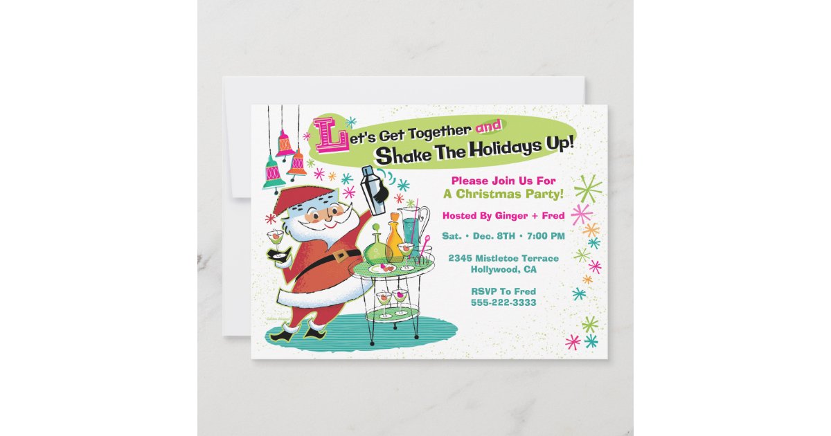 Bartender Santa Retro Christmas Party Invitations | Zazzle