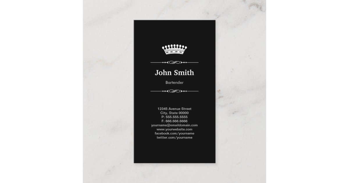 Bartender Simple Elegant Royal Crown Business Card | Zazzle