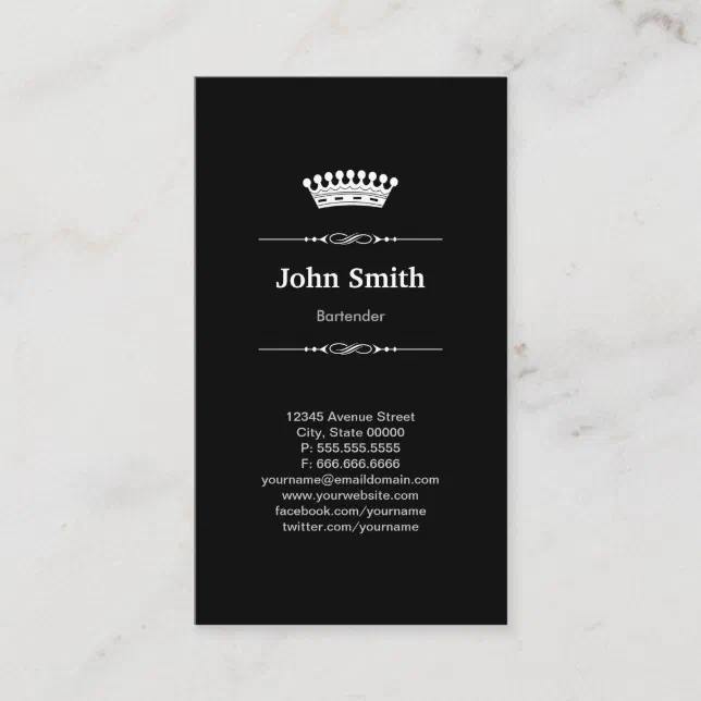 Bartender Simple Elegant Royal Crown Business Card | Zazzle