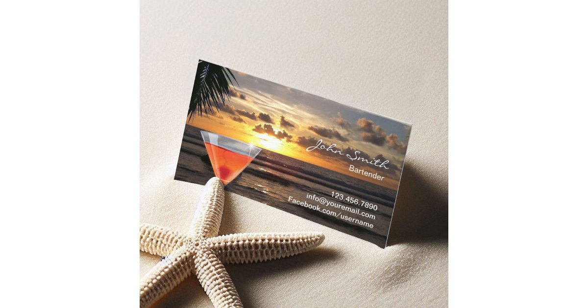 Bartender Tropical Sunset Beach Cocktail Business Card | Zazzle
