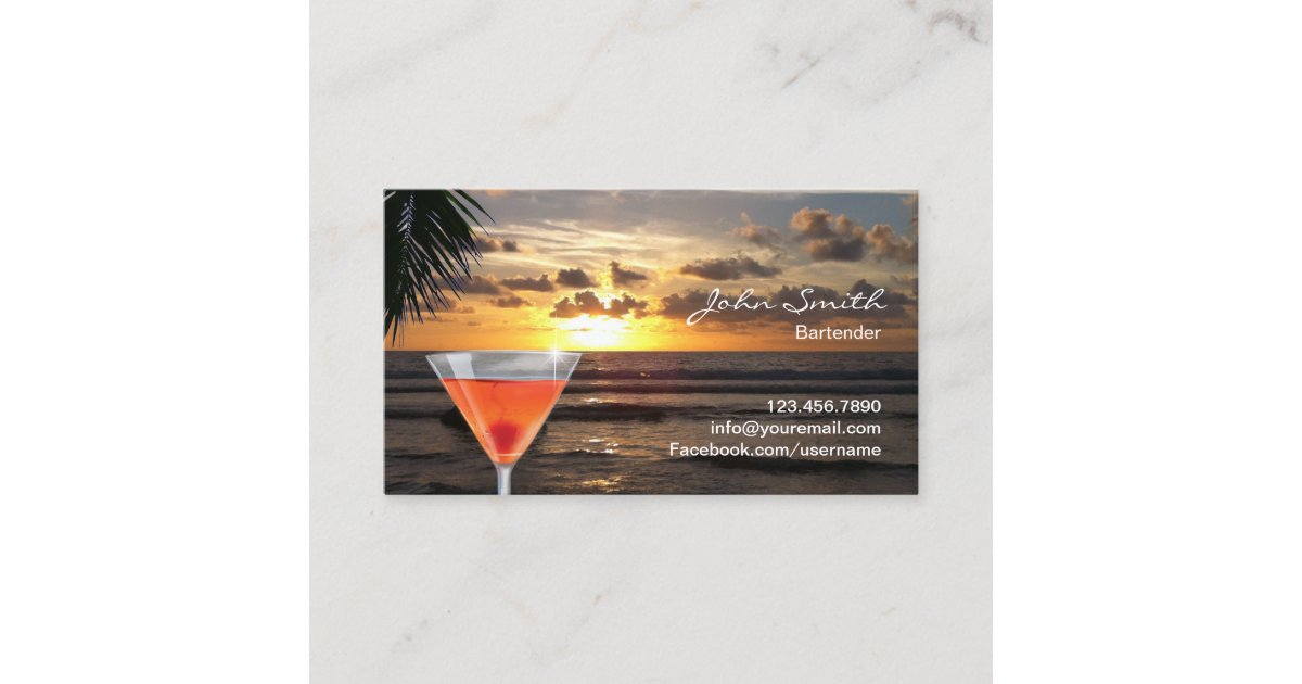 Bartender Tropical Sunset Beach Cocktail Business Card | Zazzle