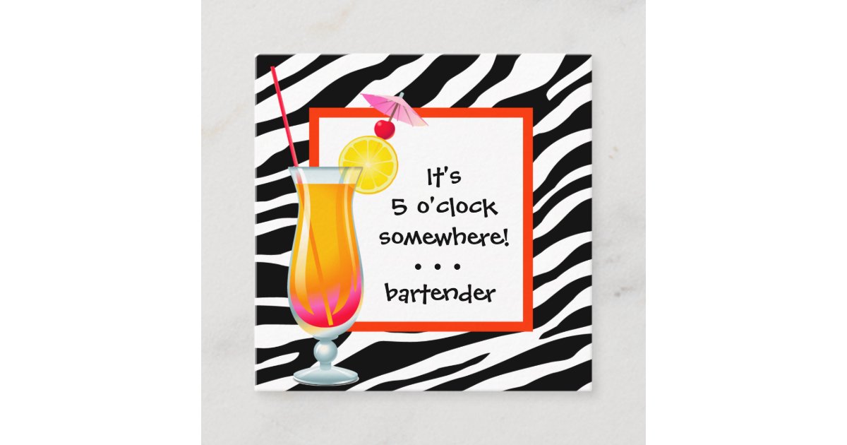 Bartender Zebra cocktail Square Business Card | Zazzle