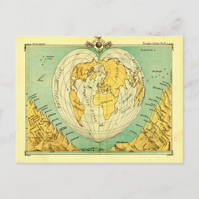 Bartholomew Heart Shaped Post Card World Map | Zazzle