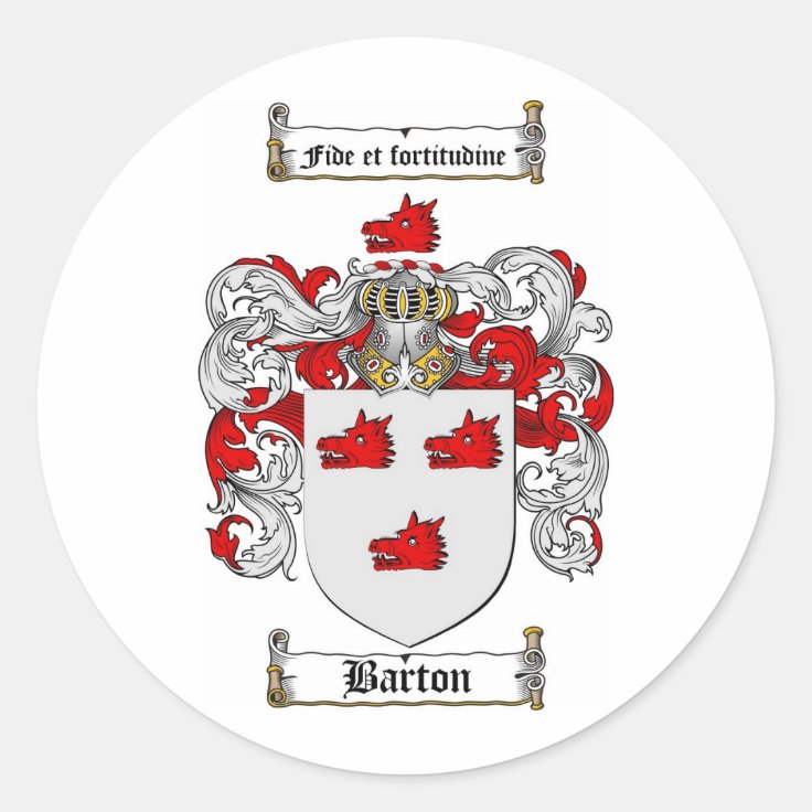BARTON FAMILY CREST - BARTON COAT OF ARMS CLASSIC ROUND STICKER | Zazzle