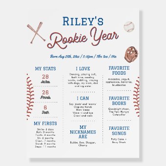 Baseball 1st Birthday Milestone Board | Year Stats | Zazzle