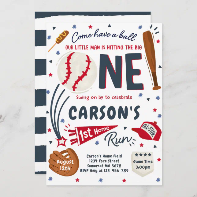 Baseball 1st Home Run Birthday Party Invitation | Zazzle