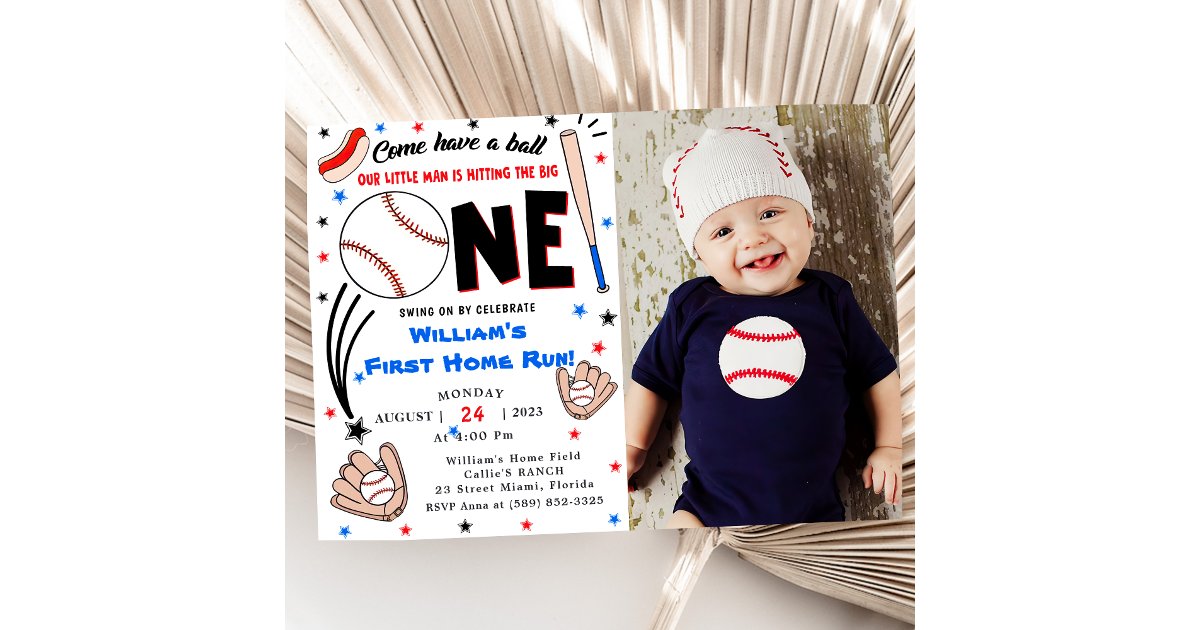 Baseball 1st Home Run Birthday Party Invitation | Zazzle