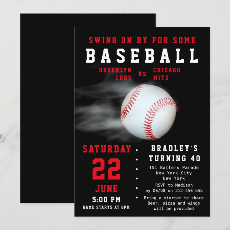 Baseball 40th Birthday Sports Party Invitation | Zazzle